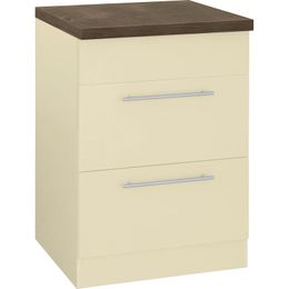 Wiho-K&uuml;chen WIHO K&Uuml;CHEN Kochfeldumbauschrank &raquo;Unna&laquo; 60 cm breit Front und Korpus: Magnolia, Arbeitsplatte: Eiche Tabak