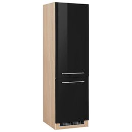KOCHSTATION K&uuml;hlumbauschrank &raquo;KS-Eton&laquo; f&uuml;r gro&szlig;en K&uuml;hlschrank, Nischenma&szlig; 178 cm Schwarz Hochglanz eiche sonoma