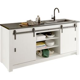 Home Affaire Sp&uuml;lenschrank &raquo;Sherwood&laquo; Breite 201 cm, mit Scheunentorbeschlag aus Metall Pinie Wei&szlig; Dekor