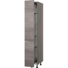 KOCHSTATION Apothekerschrank &raquo;KS-Trea SVAV30-195&laquo; inklusive 5 verstellbarer Drahtk&ouml;rbe, H&ouml;he 195 cm, Breite 30 cm eichefarben grau