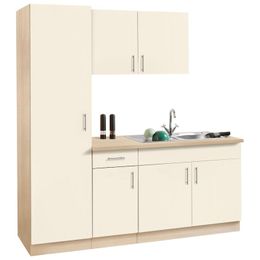 Wiho-K&uuml;chen WIHO K&Uuml;CHEN K&uuml;che &raquo;Kiel&laquo; ohne E-Ger&auml;te, Breite 190 cm, Tiefe 60 cm K&uuml;che: gelb + Front: Magnolia + Korpus: Sonoma eichefarben + Arbeitsplatte:...
