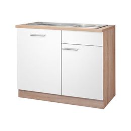Wiho-Küchen WIHO KÜCHEN Spülenschrank »Montana« 110 cm breit, inkl. Tür/Griff/Sockel für vollint. Geschirrspüler Front: Weiß matt, Korpus und Arbeitsplatte:...