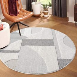 Carpet City Teppich »LOUNGE 9992« rund 15 mm Höhe Kurzflor-Teppich Modern, Hoch-Tief-Struktur, Wohnzimmer, Schlafzimmer Grau Obermaterial: 100%...