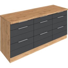 KOCHSTATION Unterschrank &raquo;KS-Luhe&laquo; 180 cm breit, f&uuml;r viel Stauraum, MDF-Fronten mit waagerechter Lisene grau MDF