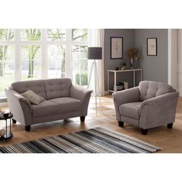 Home Affaire Sessel &raquo;Trondheim&laquo; mit Federkern, Knopfheftung im R&uuml;cken, F&uuml;&szlig;e Buche grau Flachgewebe (100% Polyester);Luxus-Microfaser (90% Polyester, 