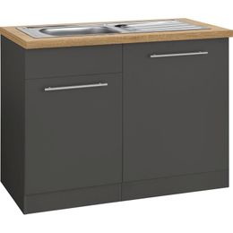 Wiho-Küchen WIHO KÜCHEN Spülenschrank »Unna« 110 cm breit, inkl. Tür/Sockel/Griff für Geschirrspüler Front und Korpus: Anthrazit, Arbeitsplatte: Sonoma Eiche