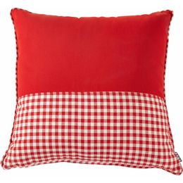 HOCK Dekokissen &raquo;H&uuml;ttenzauber - Karo Patch&laquo; 50/50 cm, Kissenh&uuml;lle mit F&uuml;llung, 1 St&uuml;ck rot Polyester