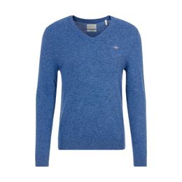 Gant V-Ausschnitt-Pullover »EXTRAFINE LAMBSWOOL V-NECK« mit Logostickerei STONE BLUE MELANGE XL XL Langarm Pullover von Gant