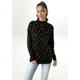 Aniston SELECTED Strickpullover mit elegantem Jacquard-Muster - NEUE KOLLEKTION schwarz-camel 48 48 Pullover mit stilvollen, gleichm&auml;&szlig;ig verteilten...