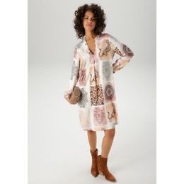 Aniston CASUAL Tunikakleid mit fantasievollem Patch-Druck- jedes Teil ein Unikat- NEUE KOLLEKTION wollwei&szlig;-apricot-schwarz-beere-braun-hellgrau 48...