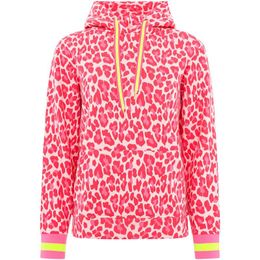 Zwillingsherz Damen Hoodie &raquo;"Leo Allover Neon Kante"&laquo;, mit Animal-Design und kontrastfarbigen &Auml;rmelb&uuml;ndchen pink XXL