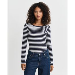 Gant Langarmshirt »SLIM STRIPED 1X1 RIBBED LS T-SHIRT« EVENING BLUE L L Gestreiftes Longsleeve von Gant