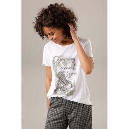 Aniston Casual Damen Aniston CASUAL Shirtbluse mit Glitzersteinchen verzierter Frontdruck bunt 44