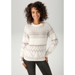 Aniston CASUAL Strickpullover im trendigen Muster-Mix - NEUE KOLLEKTION wollweiß-hellgrau 34 34 Pullover aus weichem Jacquard-Strick