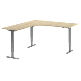 Schreibtisch Atlanta, elektrisch höhenverstellbar, L-Form, BxT 1800 x 2000 mm, Eiche/silber, links kaiserkraft
