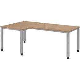 eurokraft pro Schreibtisch, Winkeltisch, Breite 2000 mm, alusilber / Nussbaum