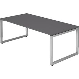 eurokraft pro Schreibtisch mit Gestell aus Vierkant-Stahlrohr, Höhe 650 - 850 mm, BxT 2000 x 1000 mm, graphit / alusilber