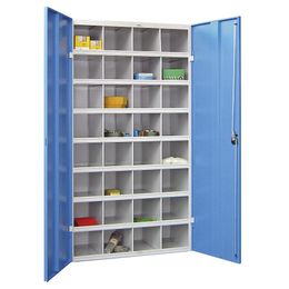 Pavoy Fächerregalschrank, 32 Fächer, mit Türen, grau / blau