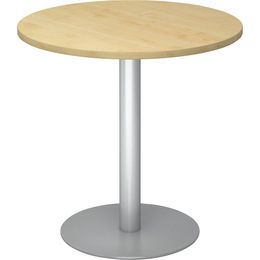 Besprechungstisch, Ø 800 mm, 755 mm hoch, Gestell silber, Platte Ahorn-Dekor kaiserkraft