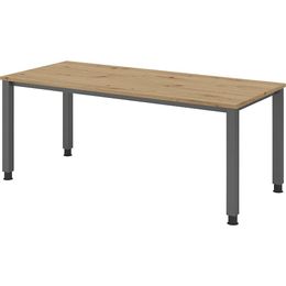 eurokraft pro Schreibtisch, 4-Fuß-Gestell, Breite 1800 mm, graphit / Asteiche