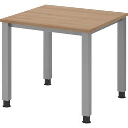 eurokraft pro Schreibtisch, 4-Fuß-Gestell, Breite 800 mm, alusilber / Nussbaum