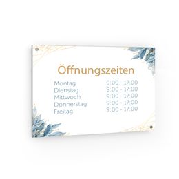 &Ouml;ffnungszeiten Schild personalisierbar | "Floral Gold-Petrol" | Format 4:3 | diverse Materialien | &Ouml;ffnungszeiten Vorlage online bestellen