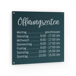 &Ouml;ffnungszeiten Schild personalisierbar | "Dunkles Petrolgr&uuml;n" | Format 1:1 | diverse Materialien | &Ouml;ffnungszeiten Vorlage online bestellen