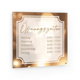 &Ouml;ffnungszeiten Schild personalisierbar | "Warmgold" | Format 1:1 | diverse Materialien | &Ouml;ffnungszeiten Vorlage online bestellen