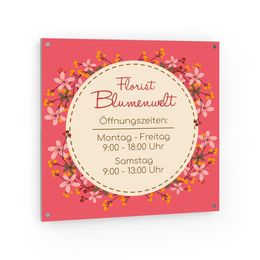 &Ouml;ffnungszeiten Schild personalisierbar | "Florist Blumenwelt" | Format 1:1 | diverse Materialien | &Ouml;ffnungszeiten Vorlage online bestellen