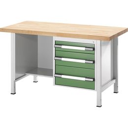 eurokraft pro Höhenverstellbare Werkbank, Gestellbauweise, 3 Schubladen, 1 Ablageboden, Breite 1500 mm, anthrazit / blau