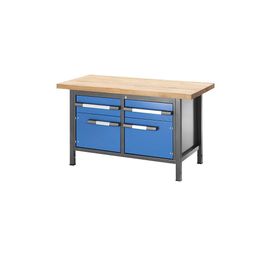 eurokraft pro Höhenverstellbare Werkbank, Gestellbauweise, 2 Schubladen, 2 Türen, Breite 1500 mm, anthrazit / blau