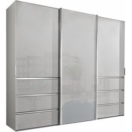 Schwebet&uuml;renschrank Wiemann "Malibu, stilvolles Design, Made in Germany", wei&szlig; (wei&szlig;, wei&szlig;glas), B:250cm H:217cm T:67cm, Schr&auml;nke, Schwebet&uuml;renschrank, mit Glasfront, in verschiedenen Breiten, Schubladen mit Selbsteinzug