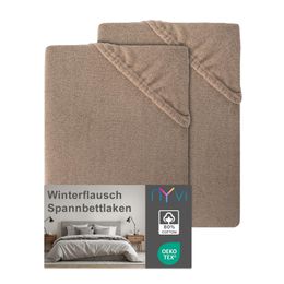 NYVI Spannbettlaken DreamScience Winterflausch f&uuml;r Matratzen bis 22 cm H&ouml;he - W&auml;rmendes & Kuschelweiches Winter Bettlaken Spannbetttuch Farbe:nougat;Gr&ouml;&szlig;e:180x200 - 200x200 cm (2er Pack)
