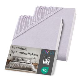 NYVI Spannbettlaken DreamScience Premium - Komfort Spannbetttuch, 190g/m&sup2;, Einlaufschutz, B&uuml;gelfrei, mit Gummizug Farbe:silber;Gr&ouml;&szlig;e:180 - 200x220 + 40 cm Boxspringbett (2er Pack)