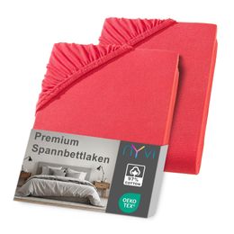 NYVI Spannbettlaken DreamScience Premium - Komfort Spannbetttuch, 190g/m&sup2;, Einlaufschutz, B&uuml;gelfrei, mit Gummizug Farbe:rot;Gr&ouml;&szlig;e:180 - 200x220 + 40 cm Boxspringbett (2er Pack)
