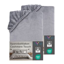 NYVI Spannbettlaken DreamScience Cashmere Touch Spannbetttuch - Kuschelweiches & W&auml;rmendes Bettlaken f&uuml;r Matratzenh&ouml;he bis zu 22 cm Farbe:grau;Gr&ouml;&szlig;e:140x200 - 160x200 cm (2er Pack)