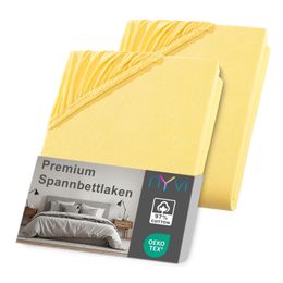 NYVI Spannbettlaken DreamScience Premium - Komfort Spannbetttuch, 190g/m&sup2;, Einlaufschutz, B&uuml;gelfrei, mit Gummizug Farbe:gelb;Gr&ouml;&szlig;e:180 - 200x220 + 40 cm Boxspringbett (2er Pack)