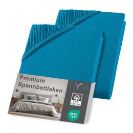 NYVI Spannbettlaken DreamScience Premium - Komfort Spannbetttuch, 190g/m&sup2;, Einlaufschutz, B&uuml;gelfrei, mit Gummizug Farbe:petrol;Gr&ouml;&szlig;e:180 - 200x220 + 40 cm Boxspringbett (2er Pack)