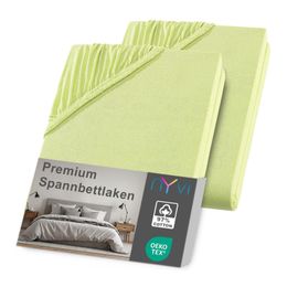 NYVI Spannbettlaken DreamScience Premium - Komfort Spannbetttuch, 190g/m&sup2;, Einlaufschutz, B&uuml;gelfrei, mit Gummizug Farbe:apfelgr&uuml;n;Gr&ouml;&szlig;e:180 - 200x220 + 40 cm Boxspringbett (2er Pack)