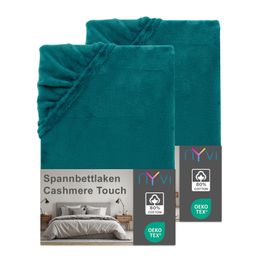 NYVI Spannbettlaken DreamScience Cashmere Touch Spannbetttuch - Kuschelweiches & W&auml;rmendes Bettlaken f&uuml;r Matratzenh&ouml;he bis zu 22 cm Farbe:petrol;Gr&ouml;&szlig;e:140x200 - 160x200 cm (2er Pack)