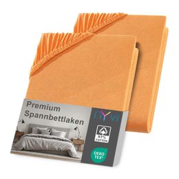 NYVI Spannbettlaken DreamScience Premium - Komfort Spannbetttuch, 190g/m&sup2;, Einlaufschutz, B&uuml;gelfrei, mit Gummizug Farbe:orange;Gr&ouml;&szlig;e:180 - 200x220 + 40 cm Boxspringbett (2er Pack)