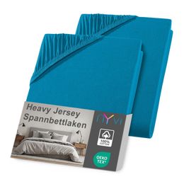 NYVI Spannbettlaken DreamScience Heavy Jersey - Spannbetttuch, Formstabil, 160g/m&sup2;, Rundum-Gummizug, B&uuml;gelfrei Farbe:petrol;Gr&ouml;&szlig;e:180 - 200x220 + 40 cm Boxspringbett (2er Pack)
