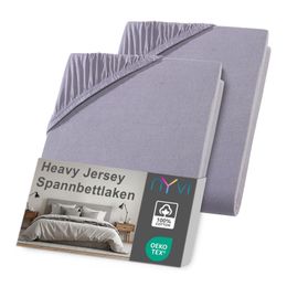 NYVI Spannbettlaken DreamScience Heavy Jersey - Spannbetttuch, Formstabil, 160g/m&sup2;, Rundum-Gummizug, B&uuml;gelfrei Farbe:grau;Gr&ouml;&szlig;e:180 - 200x200 + 15 cm Split Topper (2er Pack)