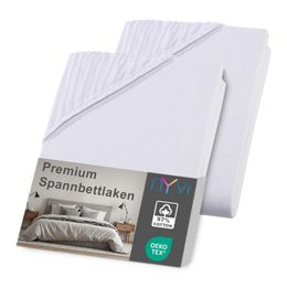 NYVI Spannbettlaken DreamScience Premium - Komfort Spannbetttuch, 190g/m&sup2;, Einlaufschutz, B&uuml;gelfrei, mit Gummizug Farbe:wei&szlig;;Gr&ouml;&szlig;e:140 - 160x220 + 40 cm Boxspringbett (2er Pack)