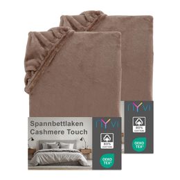 NYVI Spannbettlaken DreamScience Cashmere Touch Spannbetttuch - Kuschelweiches & W&auml;rmendes Bettlaken f&uuml;r Matratzenh&ouml;he bis zu 22 cm Farbe:nougat;Gr&ouml;&szlig;e:90x200 - 100x200 cm (2er Pack)