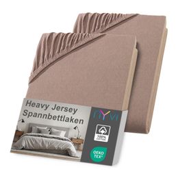 NYVI Spannbettlaken DreamScience Heavy Jersey - Spannbetttuch, Formstabil, 160g/m&sup2;, Rundum-Gummizug, B&uuml;gelfrei Farbe:nougat;Gr&ouml;&szlig;e:180 - 200x200 + 15 cm Split Topper (2er Pack)
