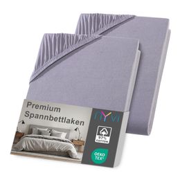 NYVI Spannbettlaken DreamScience Premium - Komfort Spannbetttuch, 190g/m&sup2;, Einlaufschutz, B&uuml;gelfrei, mit Gummizug Farbe:grau;Gr&ouml;&szlig;e:180x200 - 200x200 cm (2er Pack)