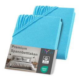 NYVI Spannbettlaken DreamScience Premium - Komfort Spannbetttuch, 190g/m&sup2;, Einlaufschutz, B&uuml;gelfrei, mit Gummizug Farbe:t&uuml;rkis;Gr&ouml;&szlig;e:180 - 200x220 + 40 cm Boxspringbett (2er Pack)