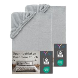 NYVI Spannbettlaken DreamScience Cashmere Touch Spannbetttuch - Kuschelweiches & W&auml;rmendes Bettlaken f&uuml;r Matratzenh&ouml;he bis zu 22 cm Farbe:silber;Gr&ouml;&szlig;e:90x200 - 100x200 cm (2er Pack)