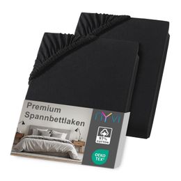 NYVI Spannbettlaken DreamScience Premium - Komfort Spannbetttuch, 190g/m&sup2;, Einlaufschutz, B&uuml;gelfrei, mit Gummizug Farbe:schwarz;Gr&ouml;&szlig;e:180x200 - 200x200 cm (2er Pack)